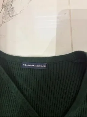Brandy Melville | Tops | Brandy Melville Dark Green Ribbed Vneck Button ...